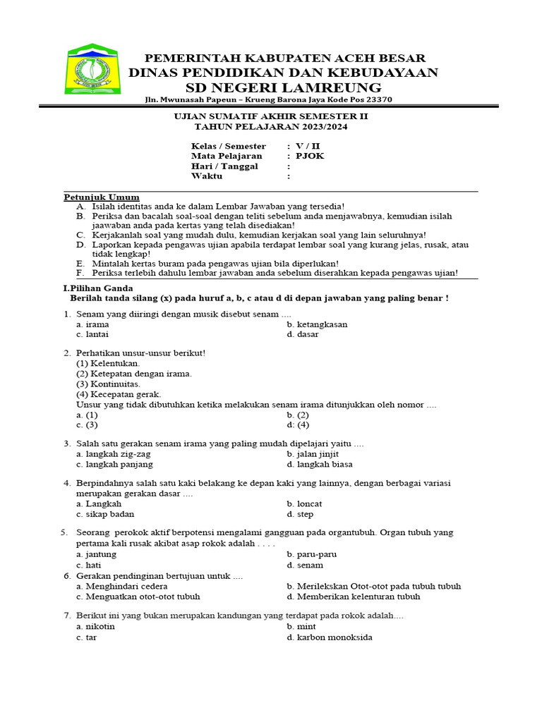 Soal Pjok Pas Kelas 5 2024 | PDF