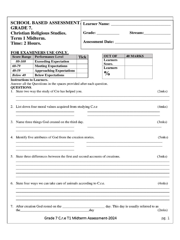Grade 7 Cre Midterm | PDF