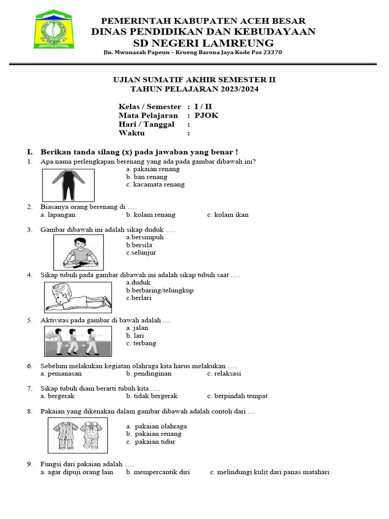 Soal Pjok Kelas 1 SD Semester 2 Kumer | PDF