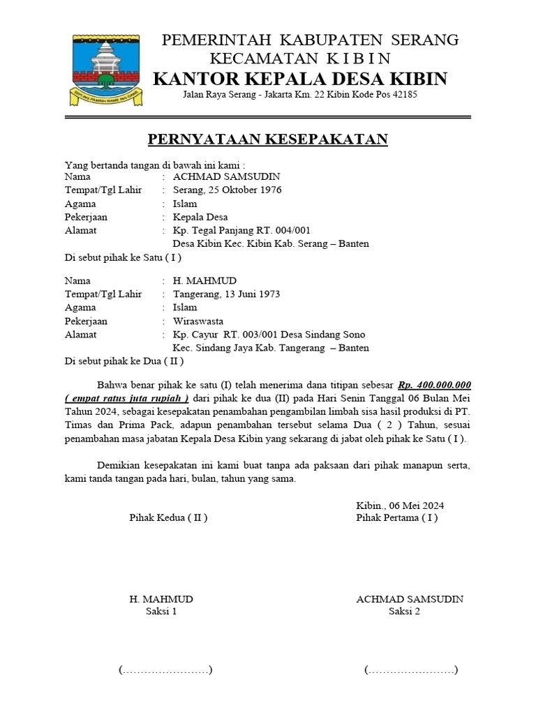 Kop Surat Desa Kibin 2 | PDF