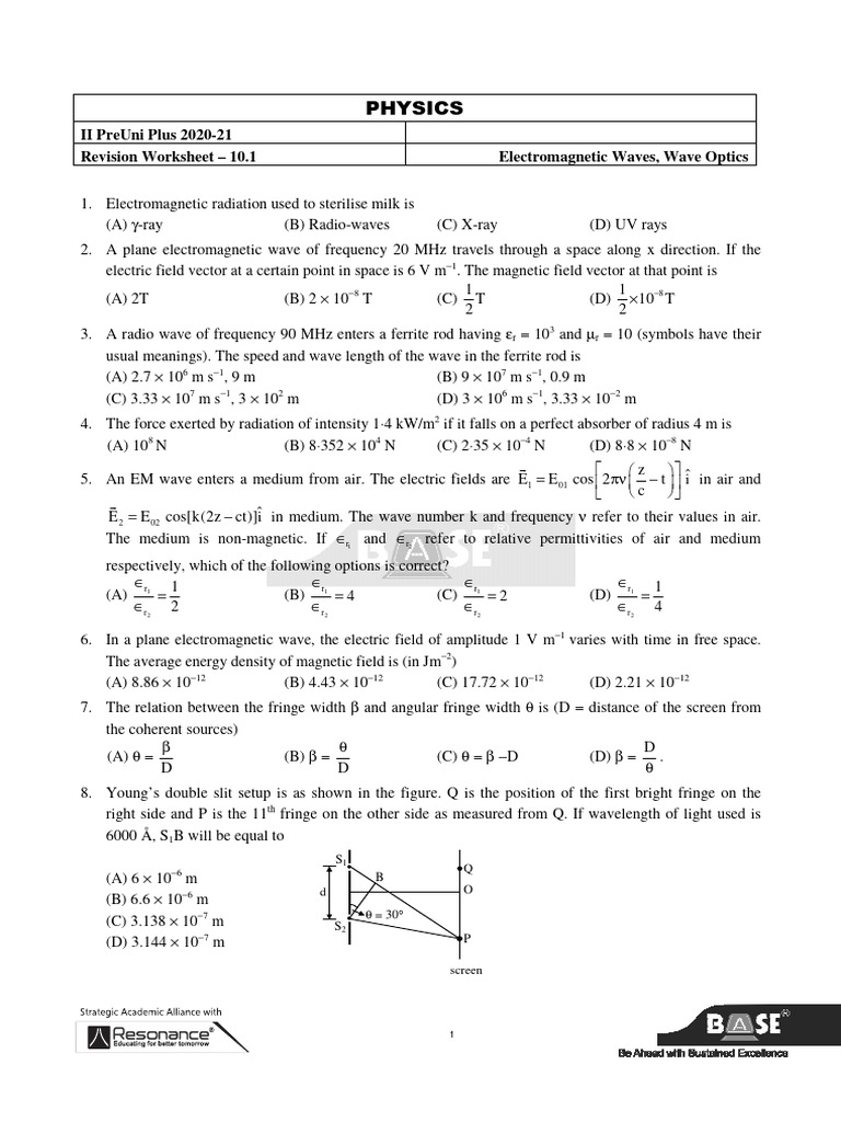 Physics Revision: EM Waves & Optics | PDF | Diffraction | Wavelength
