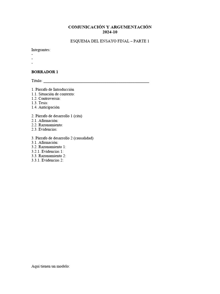 ESQUEMA DE ENSAYO FINAL - Parte 1 | PDF