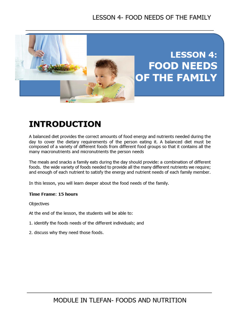 Lesson 4 Food Needs of The Family 1 | PDF | Pregnancy | Vitamin B12