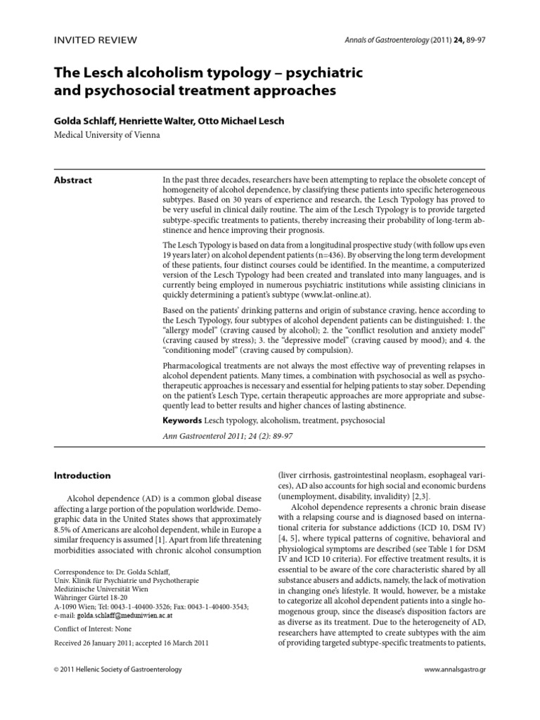 Lesch Typology in Alcohol Dependence Treatment | PDF | Alcoholism ...