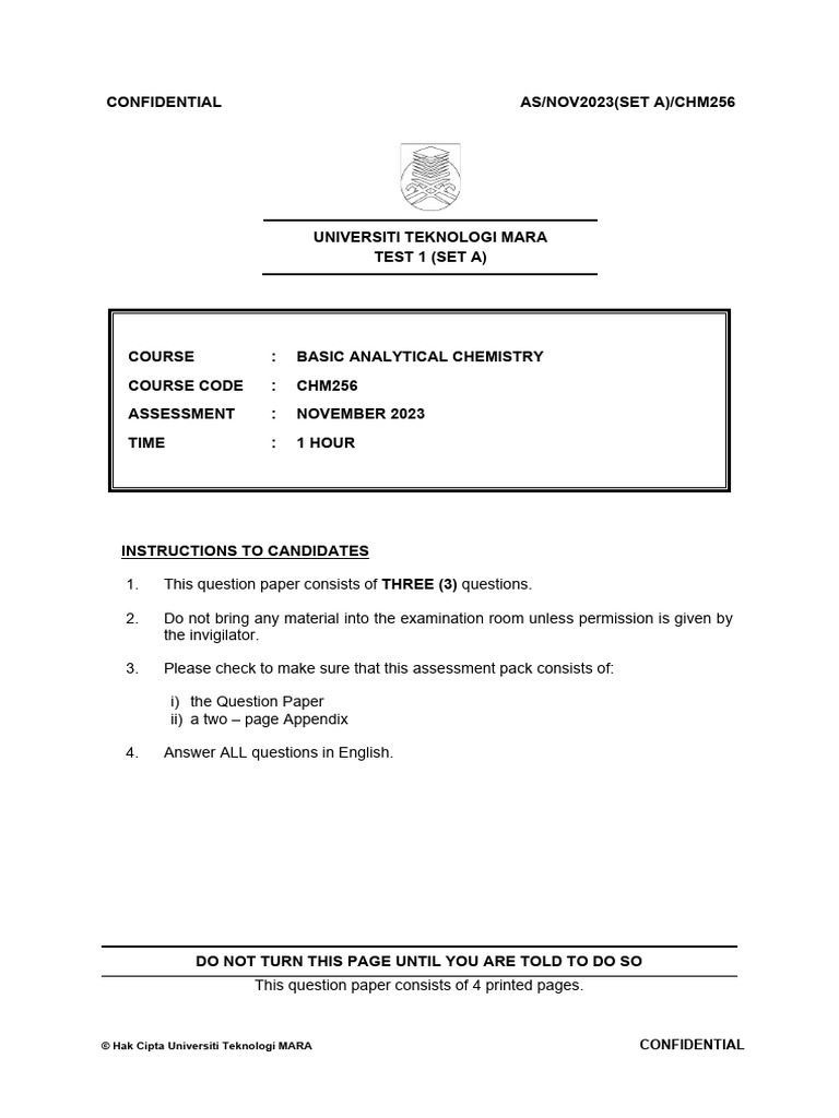 NOV2023 TEST 1 CHM256_QUESTION PAPER_SET A | PDF | Nitric Acid | Chemistry