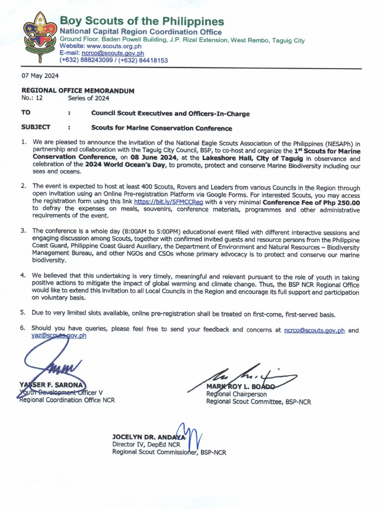 BSP RM No. 12 S. 2024 - Scouts For Marine Conservation Conference 1 | PDF