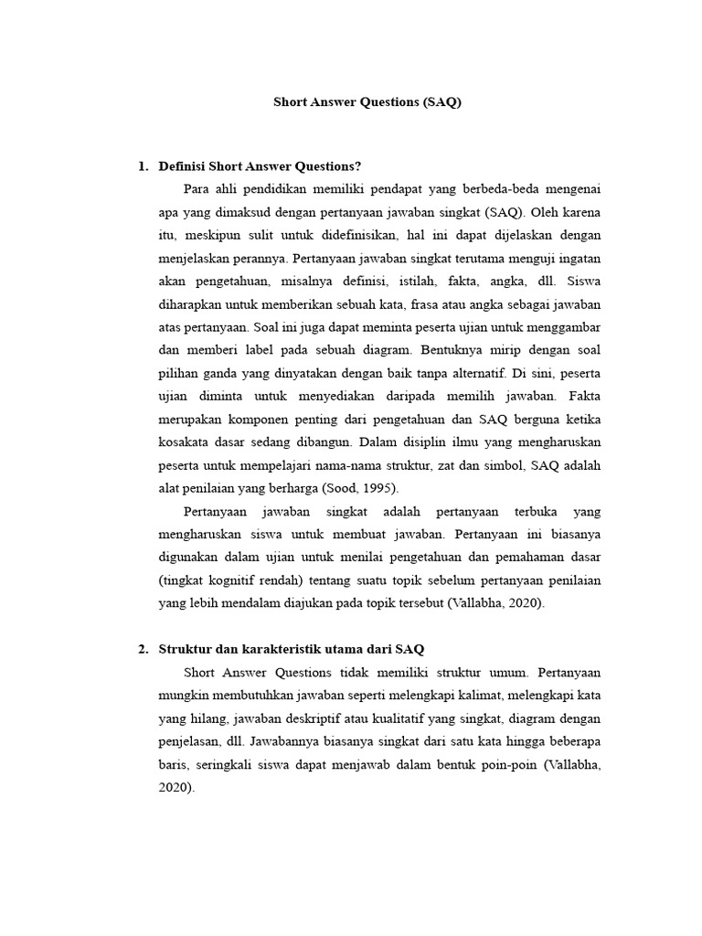 Materi Short Answer Questions (Saq) | PDF