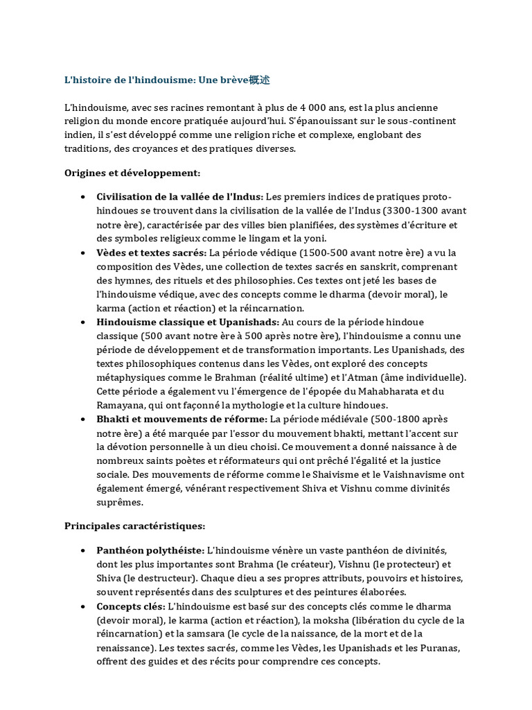Histoire et caractéristiques de l'hindouisme | PDF | Religions ...