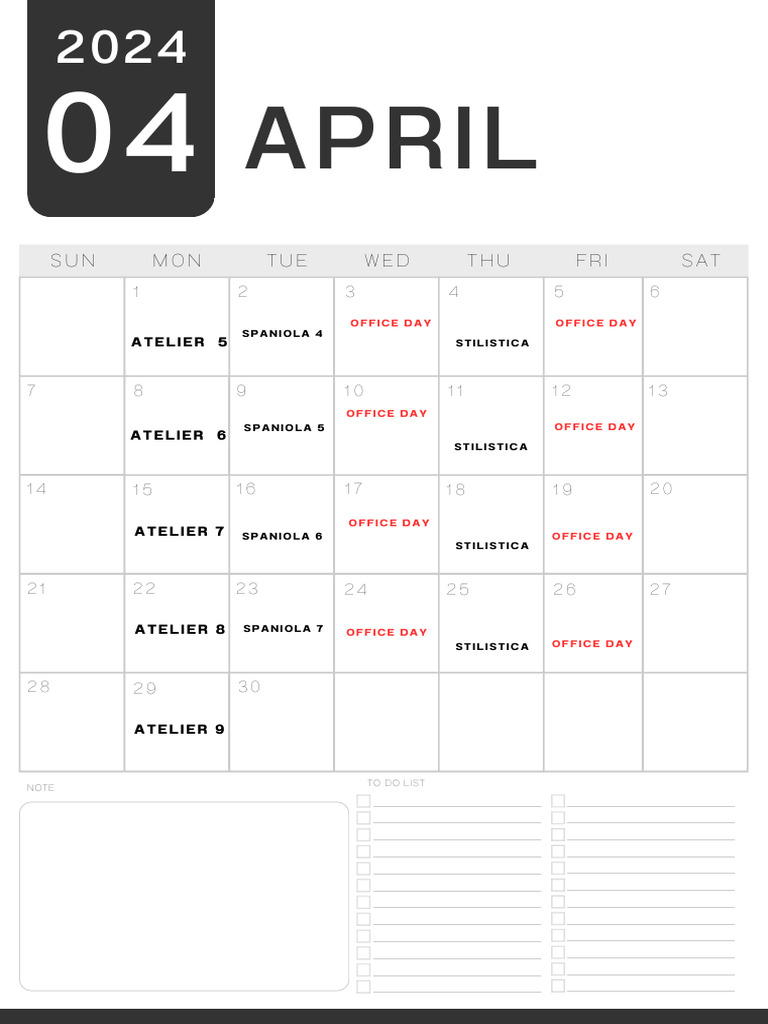 April Atelier & Office Schedule | PDF