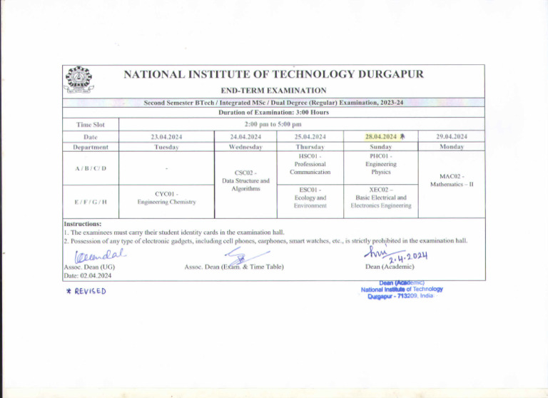 Examination Schedule 2nd Semester Regular 2023-24 | PDF
