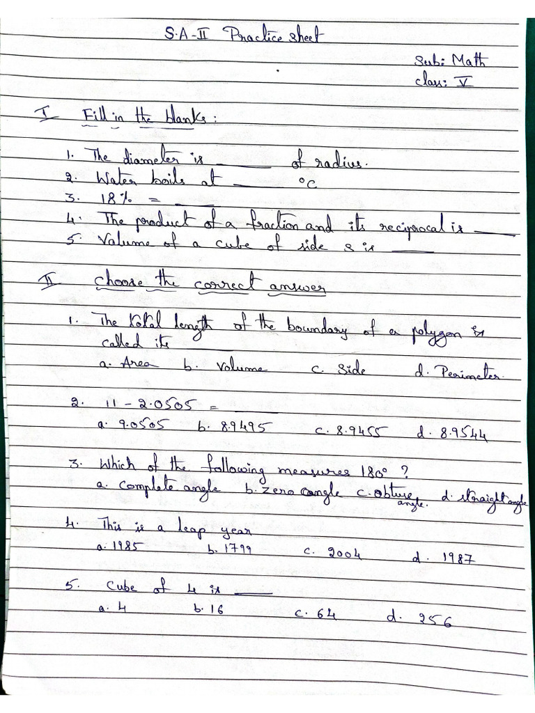 SA - 2 Maths Practice Sheet | PDF