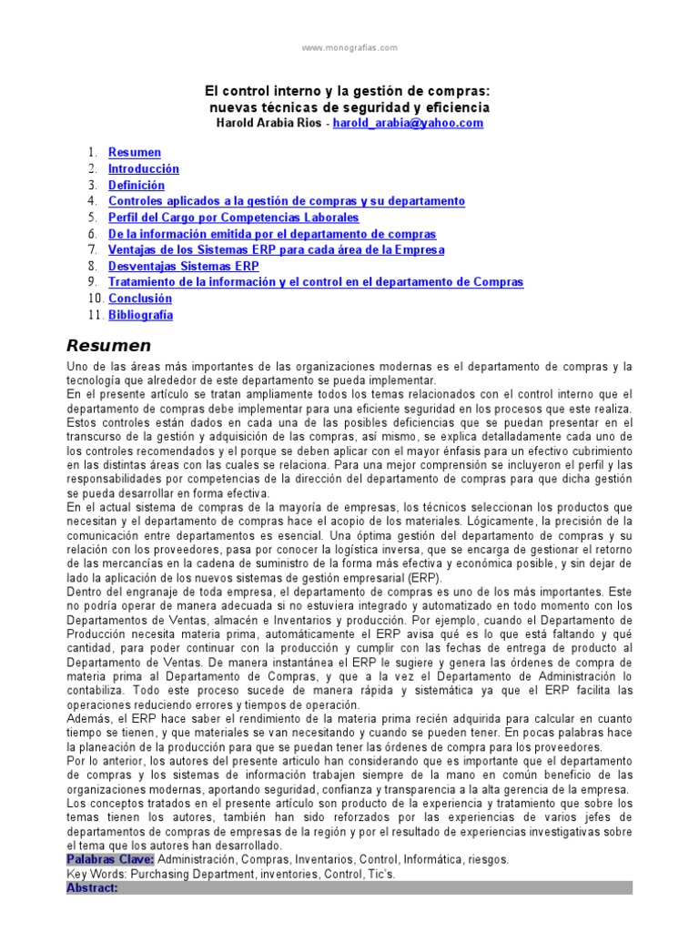 Control Interno Gestion Compras | PDF | Planificación de recursos ...