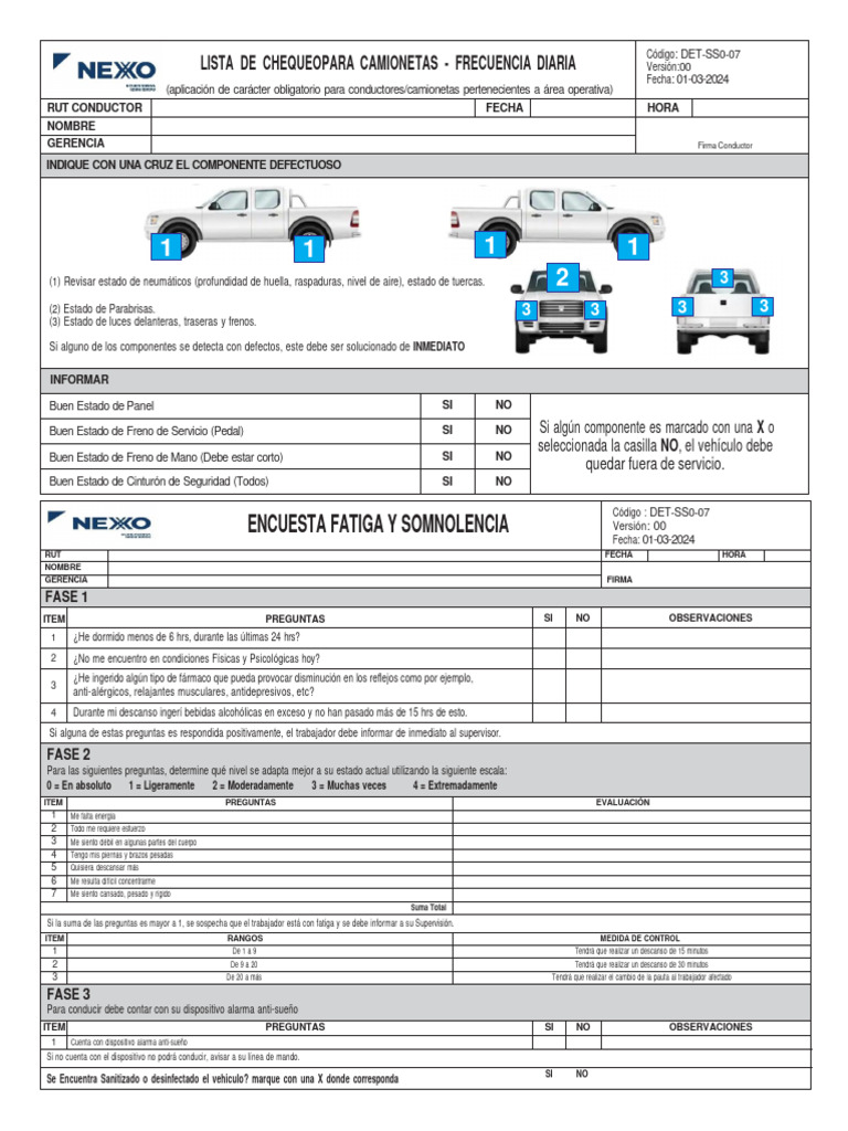 Det-Ss0-07 Lista de Chequeo Camioneta | PDF