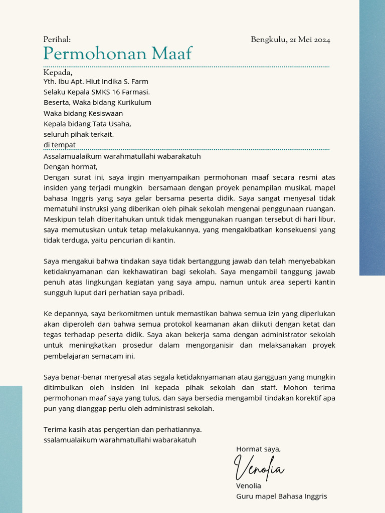 Permohonan Maaf Venolia - 20240521 - 165851 - 0000 | PDF