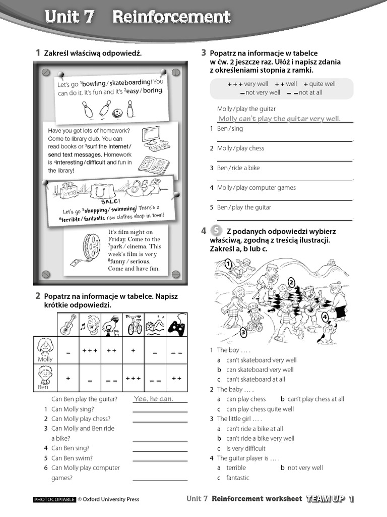 Team Up 1 Unit 7 Reinforcement and Extensio | PDF