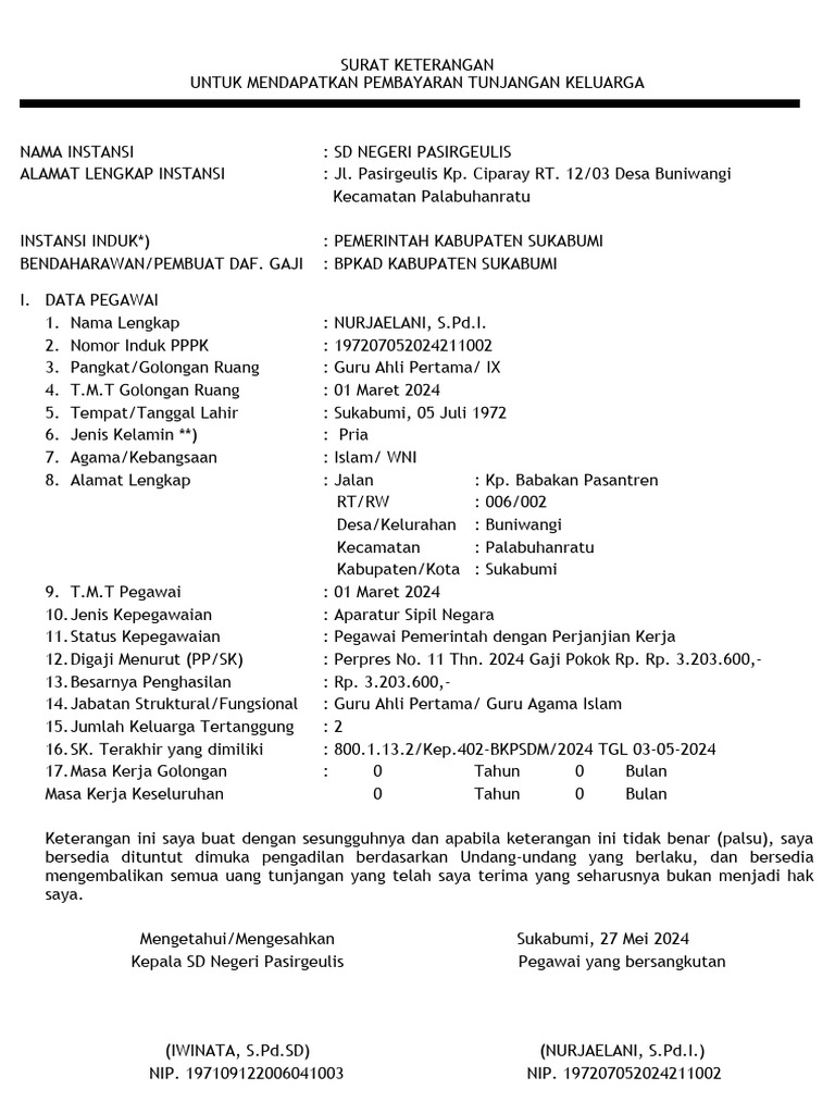 Contoh SKUMPTK PPPK 2024 Guru | PDF