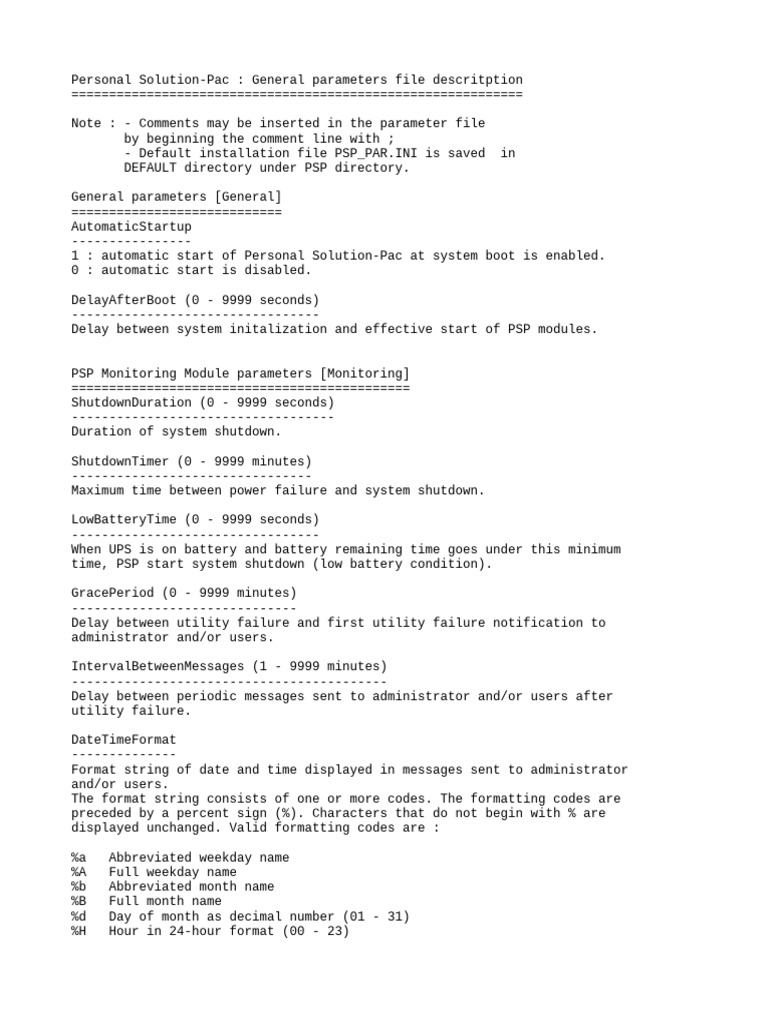 PSP - Par Personal Solution-Pac: General Parameters File Descritption | PDF | Filename ...