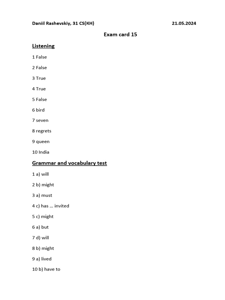 Exam. Exam Card 15 Daniil RashevskiyCS | PDF