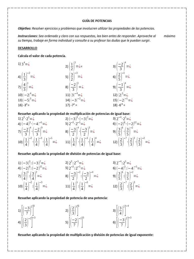 Ejercicios y Propiedades de Potencias | PDF