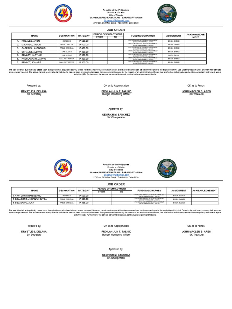 Job Order | PDF | Labor
