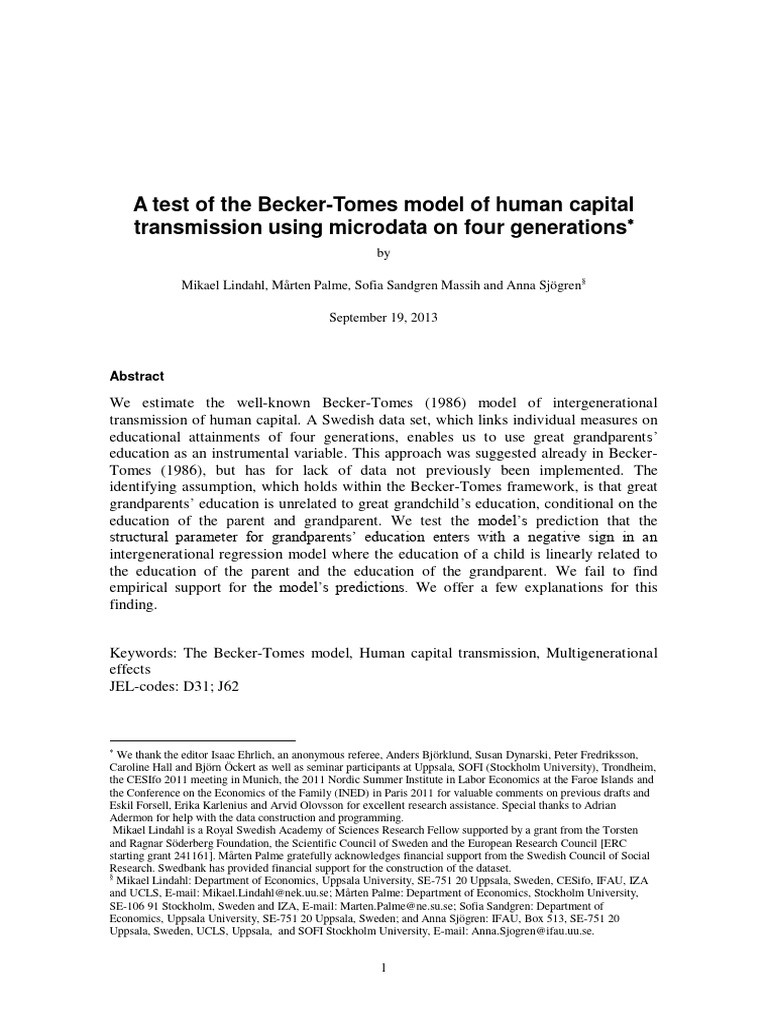 Testing Becker-Tomes Human Capital Model | PDF | Ordinary Least Squares ...