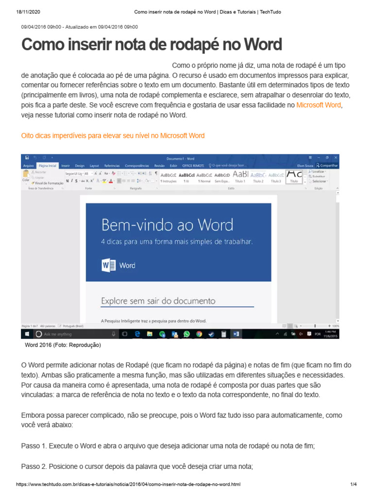 WORD - Como Inserir Nota de Rodapé e de Fim No Word - Dicas e Tutoriais ...