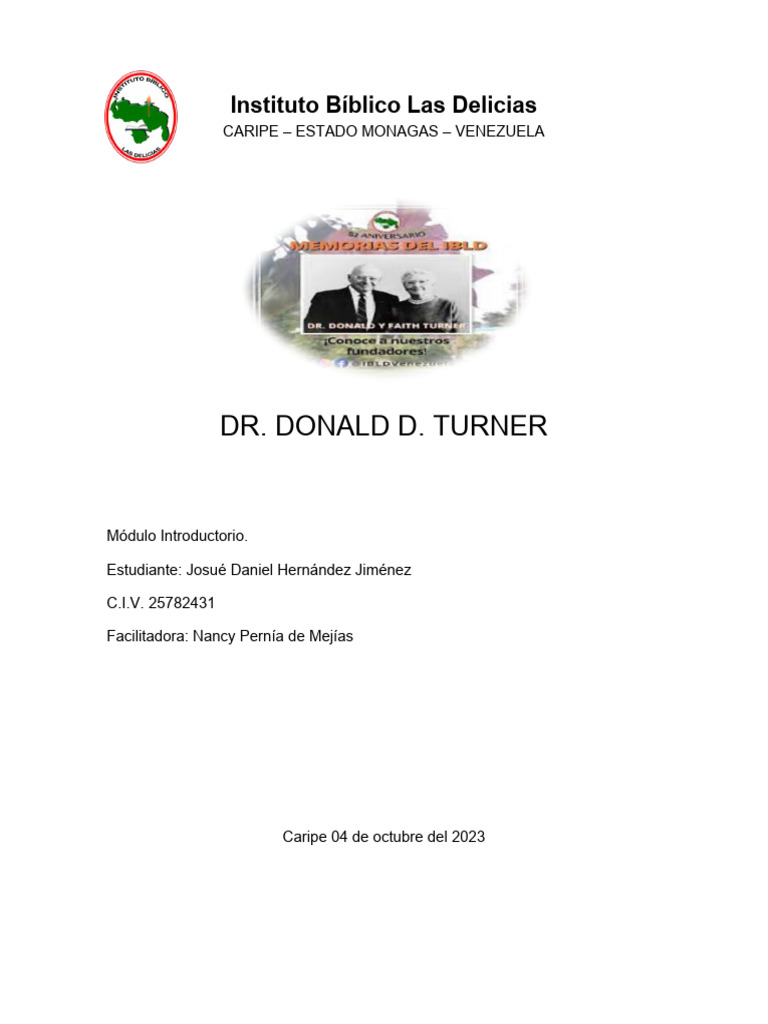 Dr. Donald Turner y el Instituto Bíblico | PDF