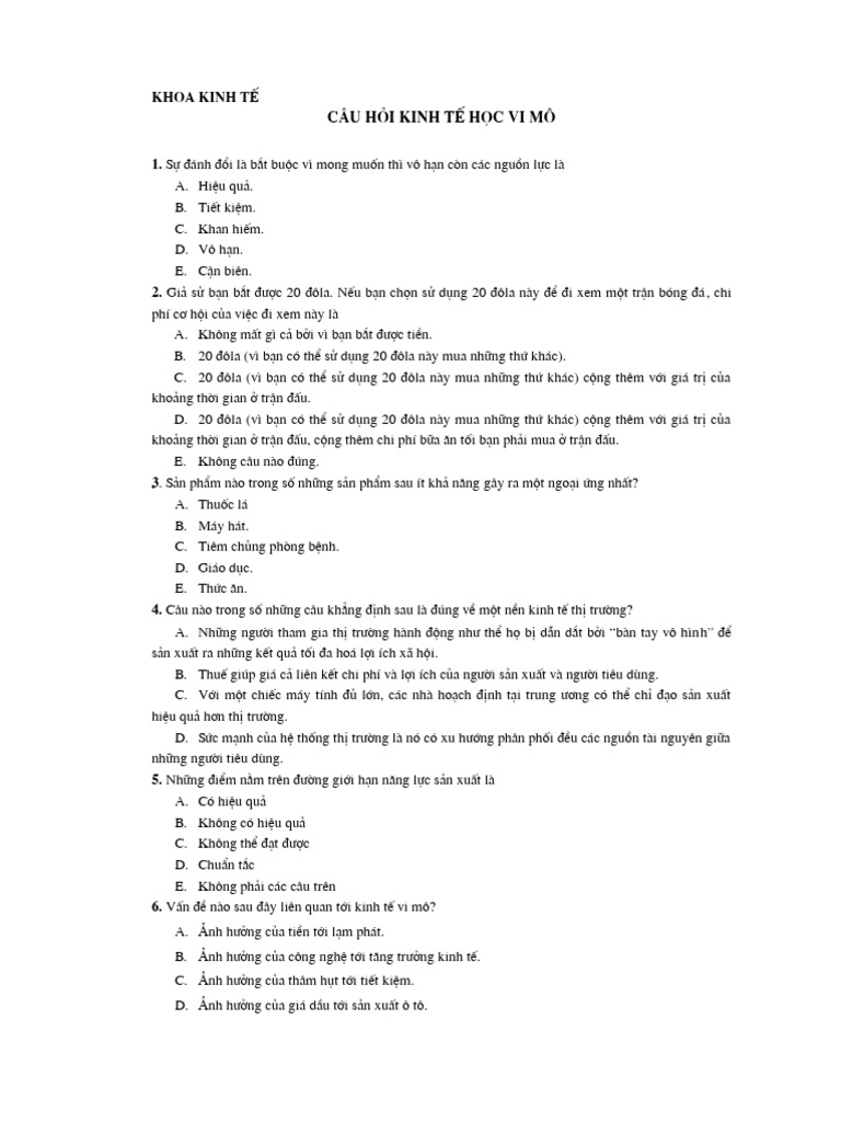 Ôn tập Kinh tế học vi mô - 2TC - - 2020 | PDF
