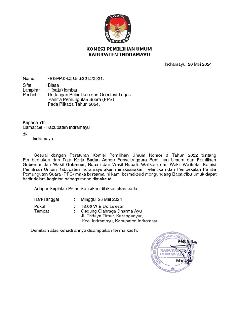 Undangan Pelantikan PPS Pilkada 2024 | PDF