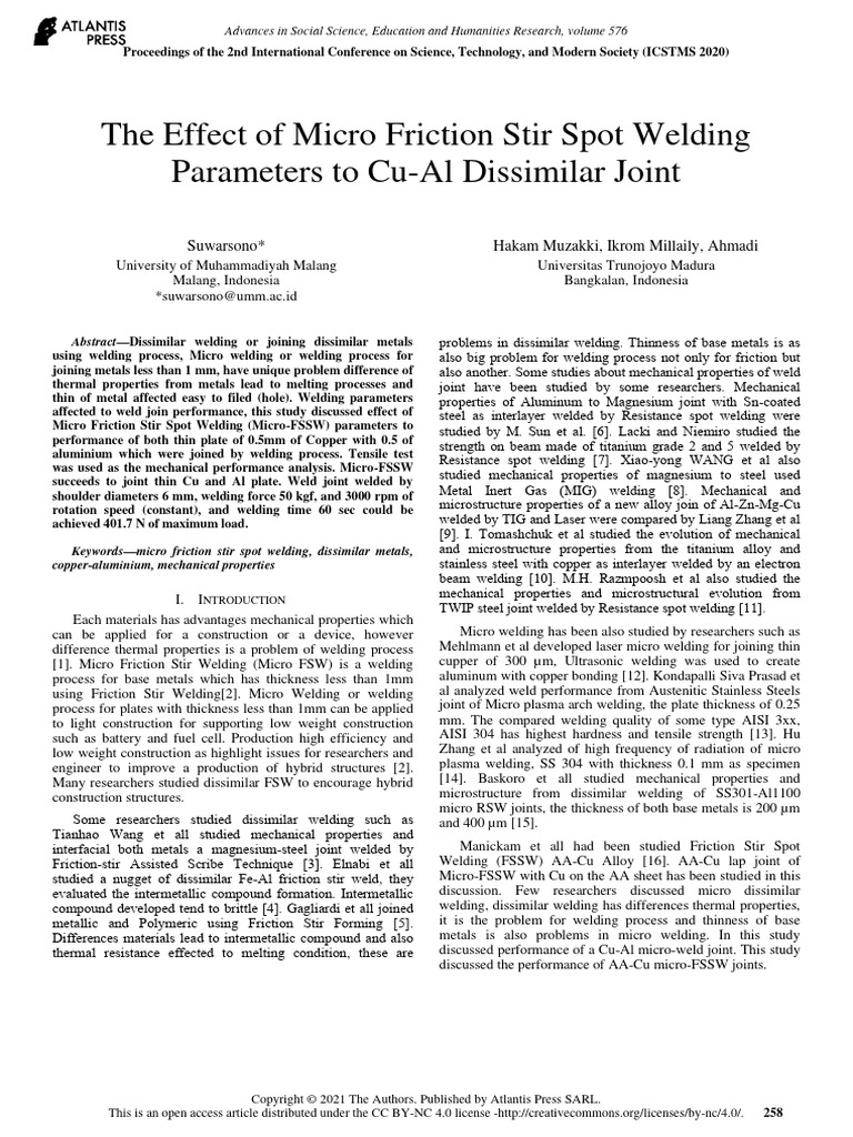The Effect of Micro Friction Stir Spot Welding Parameters To Cu-Al ...