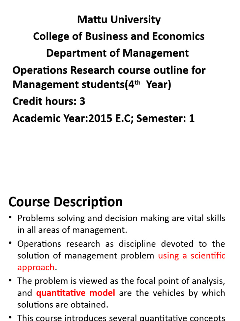 Course Outline | PDF | Operations Research | Linear Programming