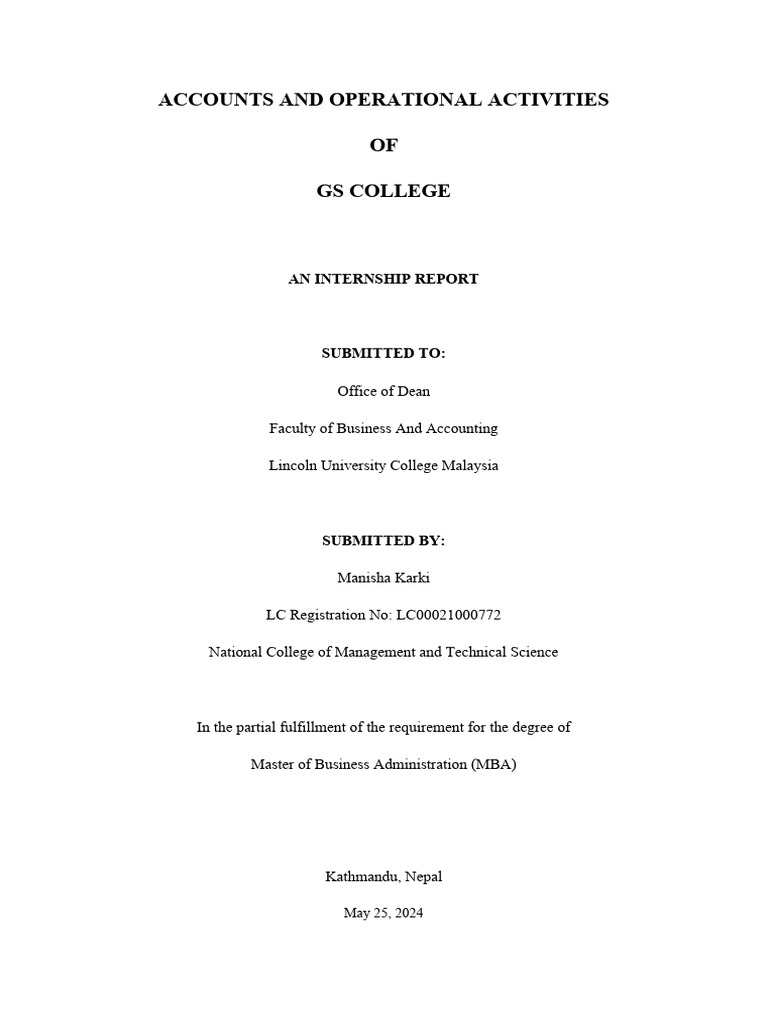 ACCOUNTS AND OPERATIONAL ACTIVITIES Intenship Report Retype | PDF | Educational Technology ...