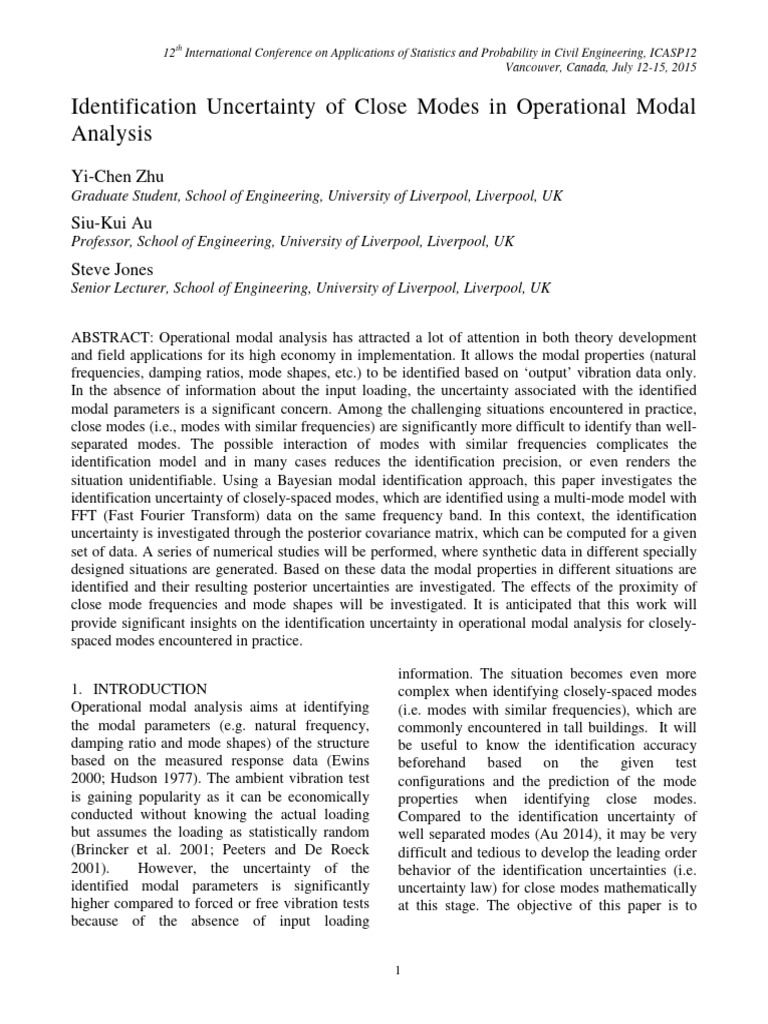 Identification Uncertainty of Close Modes in Operational Modal Analysis | PDF | Signal To Noise ...