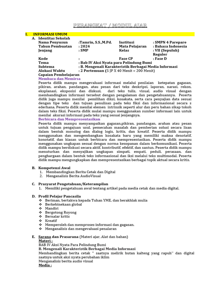 Modul Ajar Minggu Ke 2 Subb B | PDF