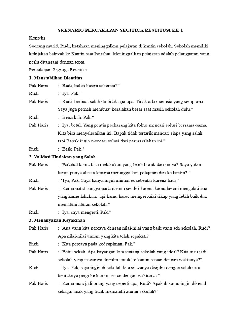Skenario Percakapan Segitiga Restitusi Haris | PDF