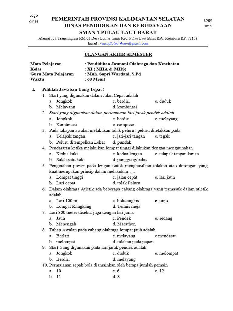 Soal Ulangan Akhir Semester Kelas Xi Mia &miis | PDF