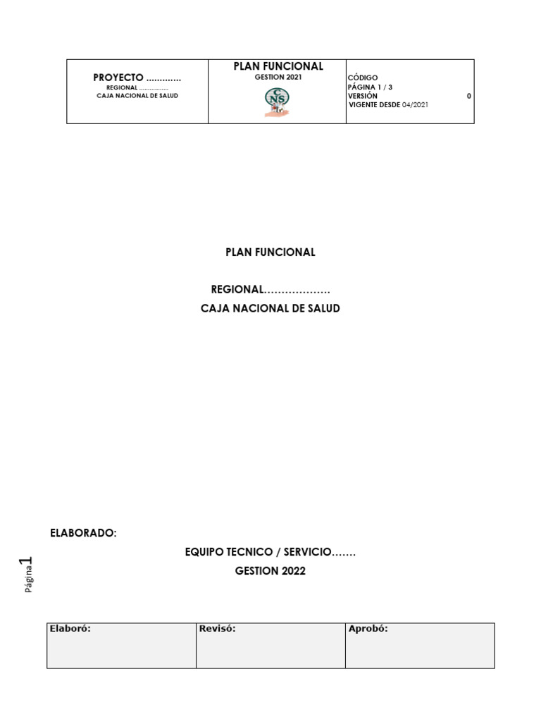 Modelo Plan Funcional Por Servicios | PDF