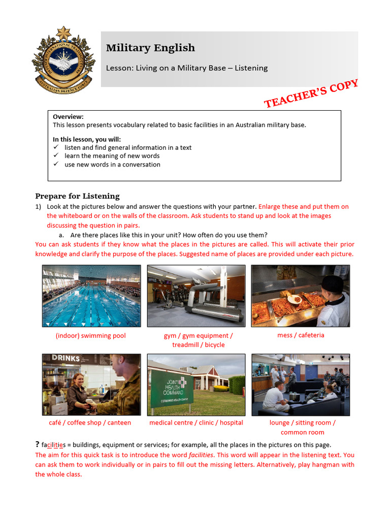 Military Base Facilities Listening Lesson | PDF