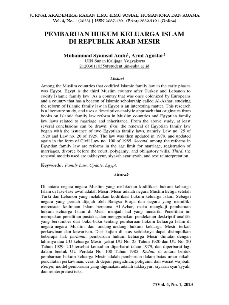 Pembaruan Hukum Keluarga Islam Mesir | PDF | Politik | Agama & Spiritualitas