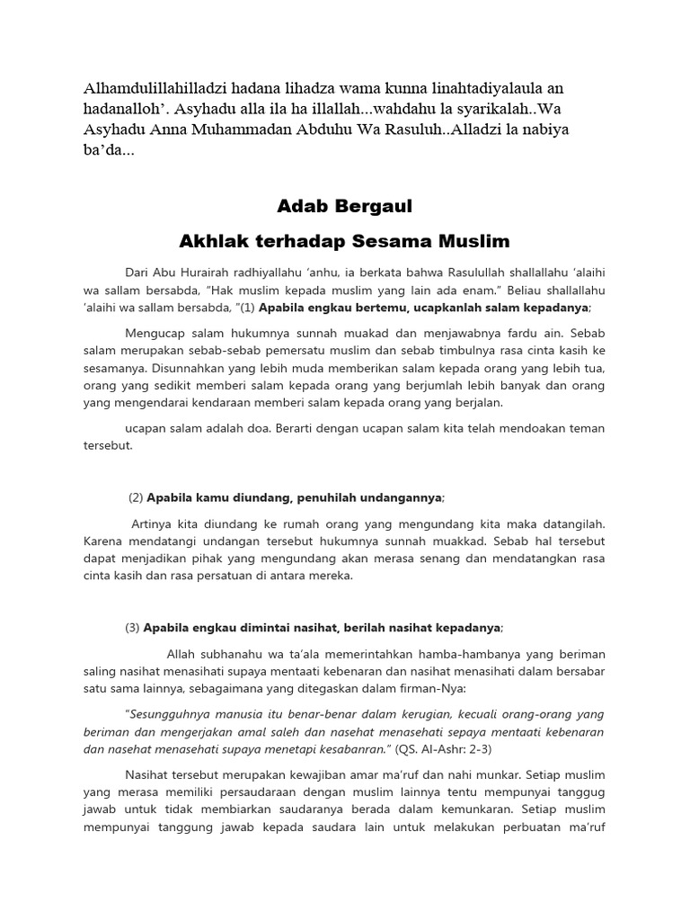 Materi Mentoring - Adab Bergaul | PDF | Agama & Spiritualitas