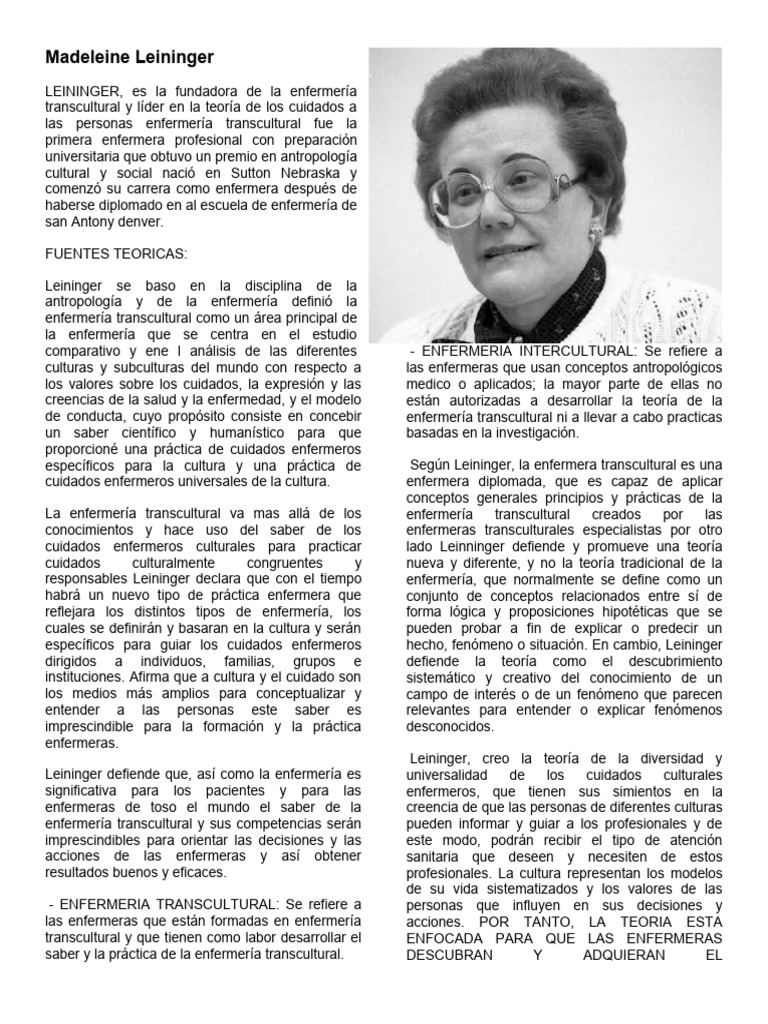 Teoría Transcultural de Madeleine Leininger | PDF | Enfermería | Teoría