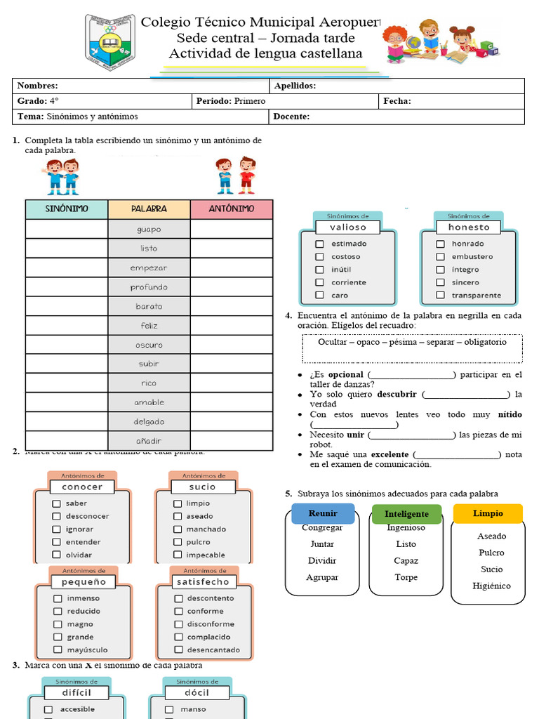 Actividad Nº06 - Sinónimos y antónimos | PDF
