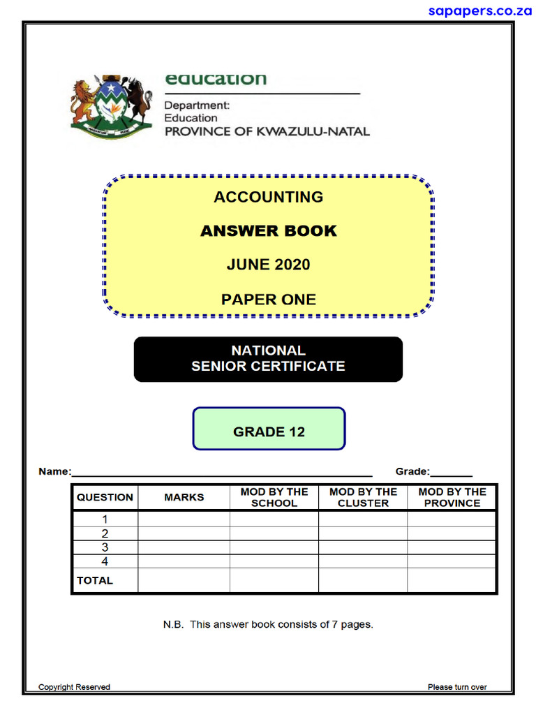 KZN 2020 June P1 Answer Book 2 | PDF | Dividend | Equity (Finance)