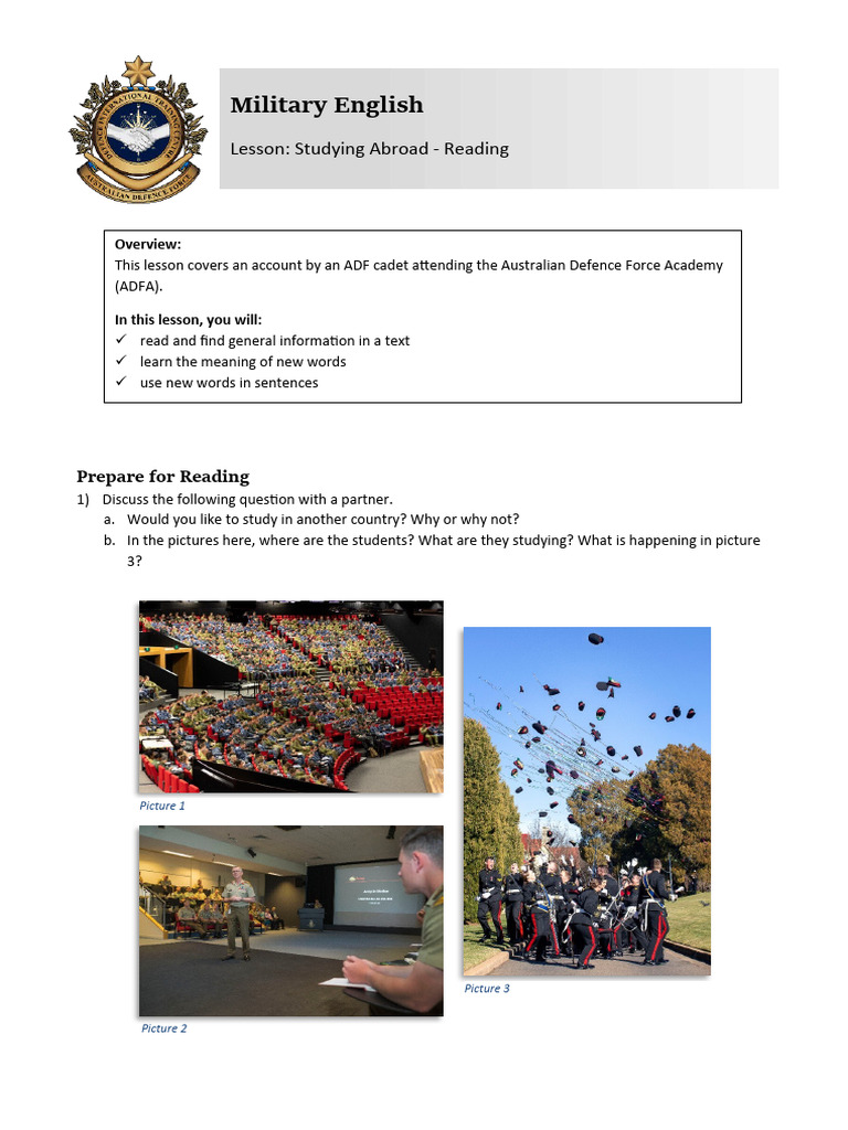 Mil Eng - Lesson - Studying Abroad - Reading - Students | PDF ...