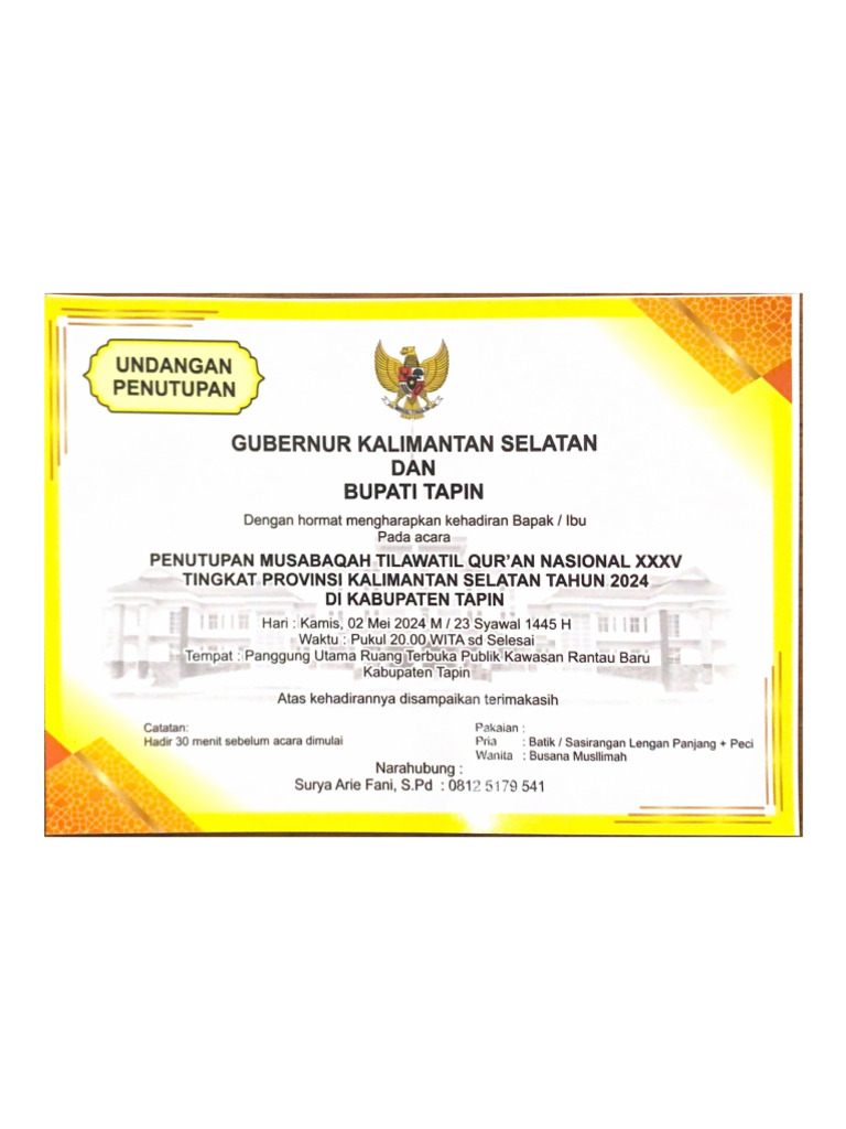 Undangan Penutupan MTQ Nasional | PDF