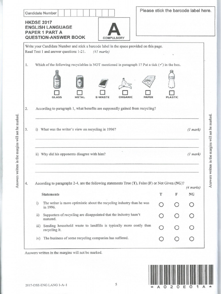 2017 Eng Paper 1 Reading Part A | PDF