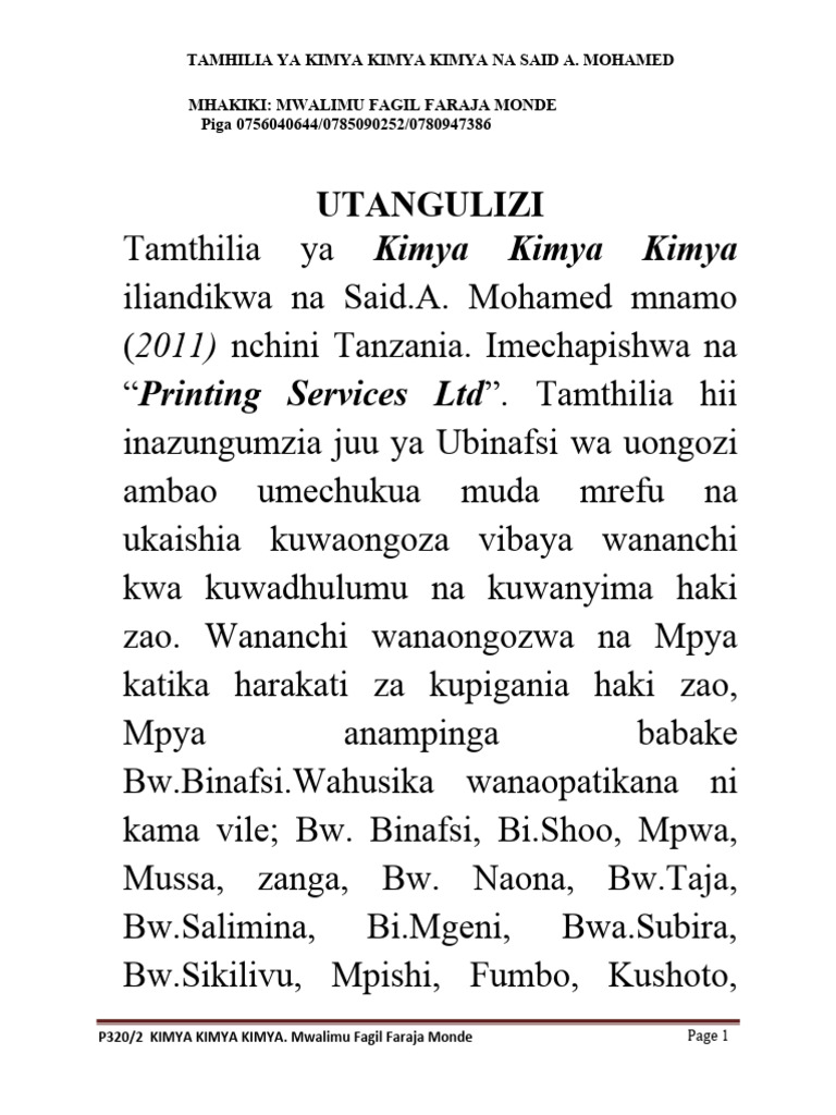 Kimya Kimya Kimya Kiswahili 2024 | PDF