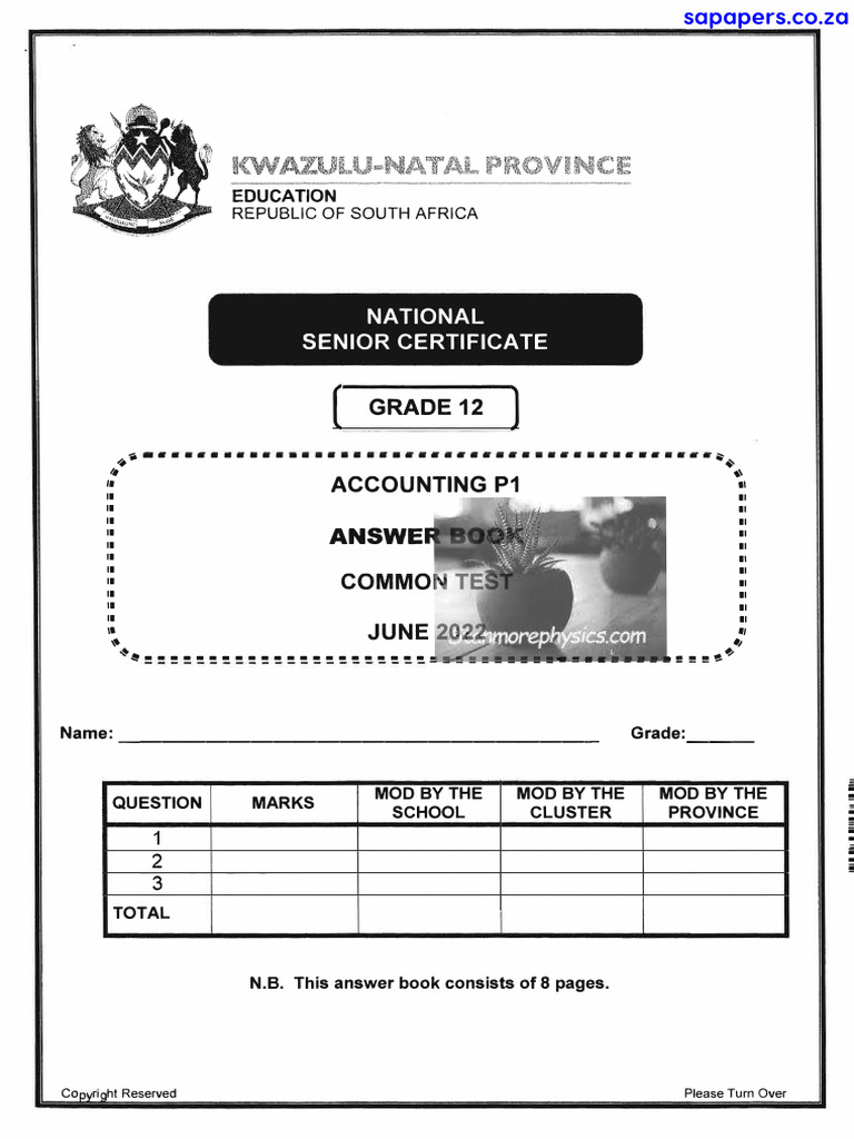 2022 KZN June P1 Answer Book | PDF