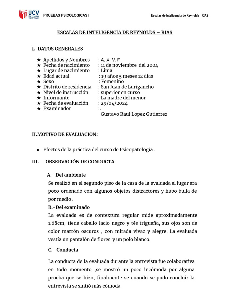 Rias Estudio de Casos - Pruebas Psicologicas | PDF | Inteligencia | Cociente de inteligencia