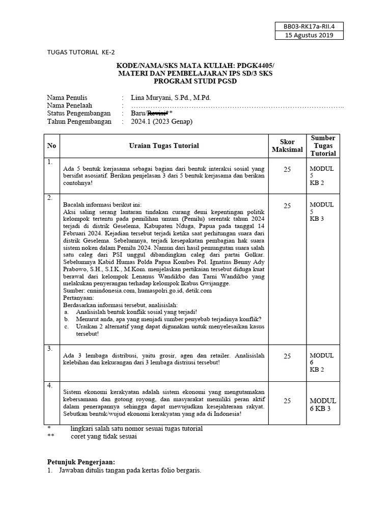 Tugas Tutorial Ke-2 PDGK4405 | PDF